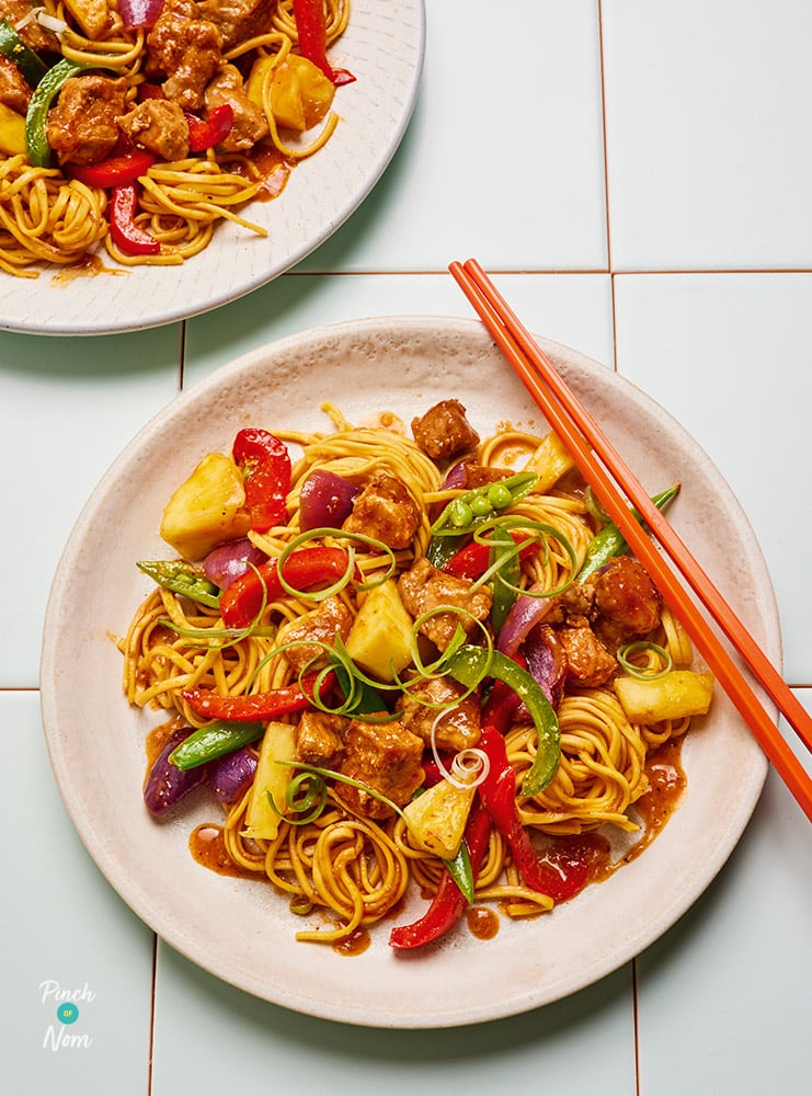 Slow Cooker Sweet and Sour Pork Noodles - Pinch Of Nom