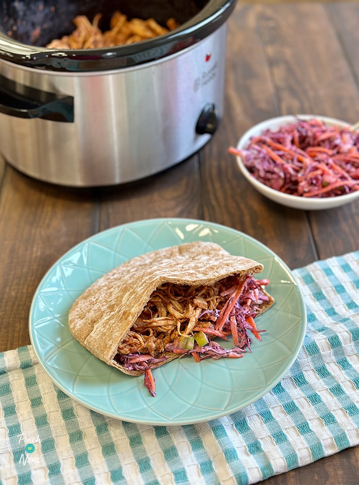 Slow Cooker BBQ Pulled Turkey with Zesty Slaw - Pinch Of Nom